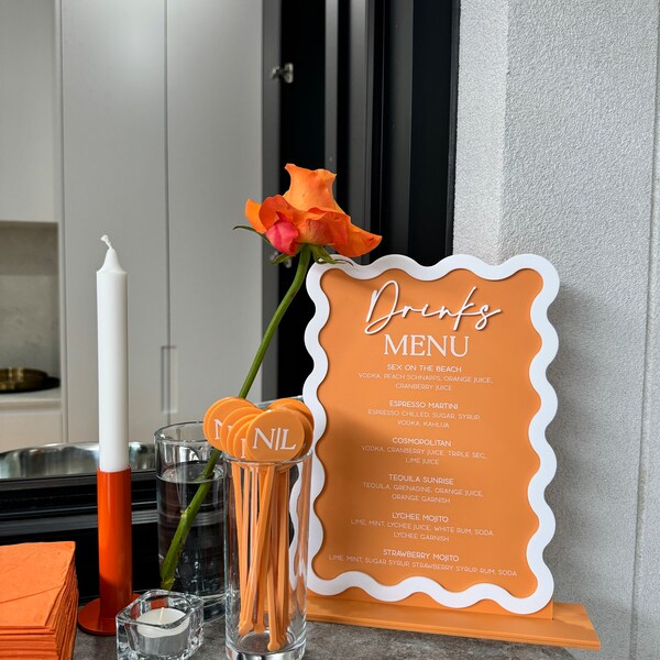 Wavy Border Drinks Menu Signage - Personalized Acrylic Wedding Bar Sign ...