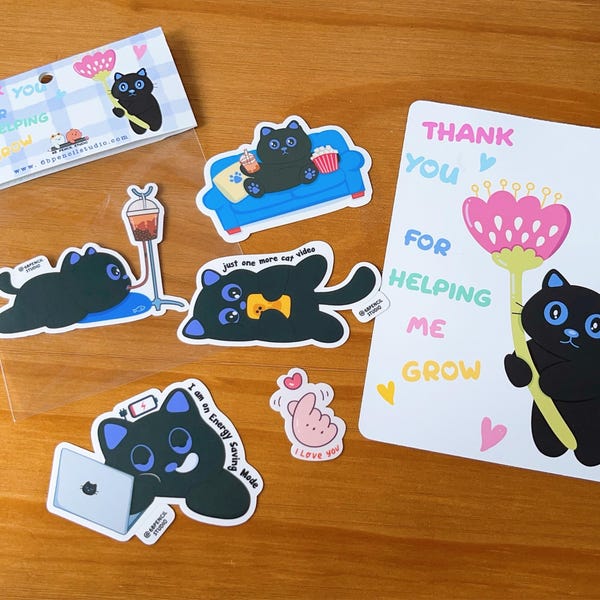 Adorable Winking Cat Sticker Cute Black Cat With Heart for Laptops ...