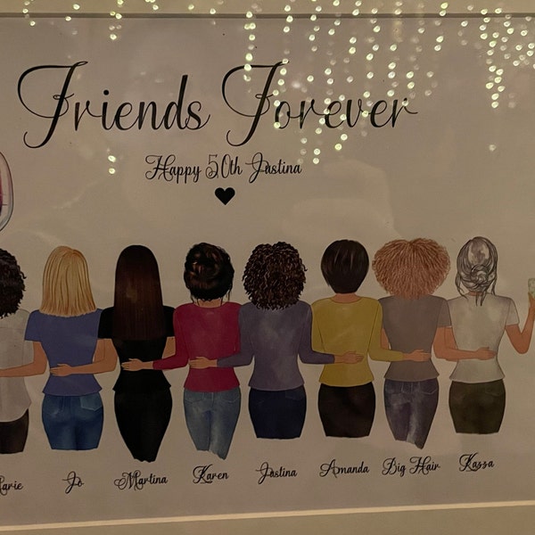 Personalised Group of Friends Print, Best Friend Print, Portrait, Plus ...