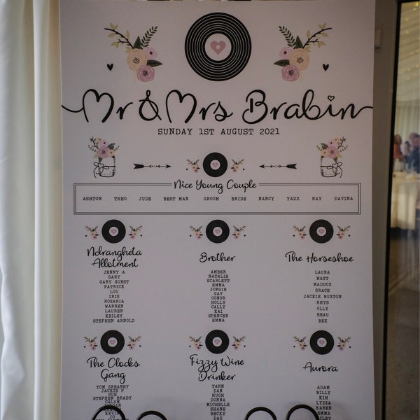 Wedding Table Plan - Printed Romantic Vinyl Record Design (unframed) - Etsy
