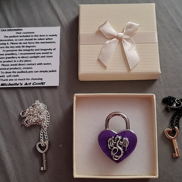 Pink Heart Padlock With Dragon for BDSM Discrete Day Collar, Locking ...