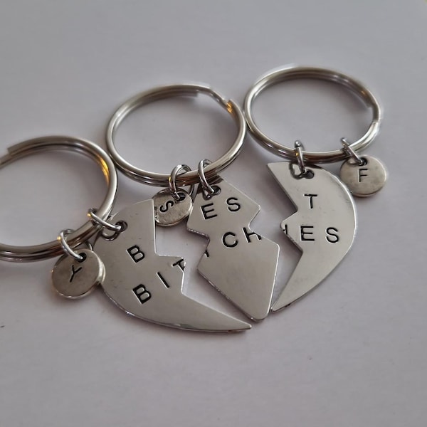 Personalized 3 Best Friends Keychains, Best Bitches Kechains, 3 BFF Key ...