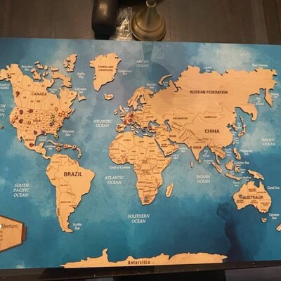 Wooden World Map Wall Art, Push Pin Travel World Map, Large ...