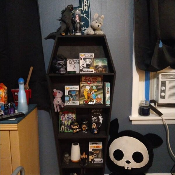 52 Inch Coffin Bookshelf, Goth, Spooky, Home Decor, Bookcase, Mystic ...