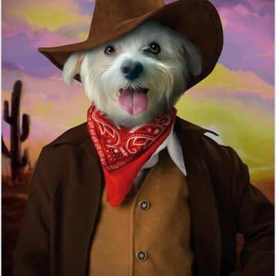 Custom Cowboy Pet Portrait . Custom Cowboy Animal Portrait . Cowboy ...
