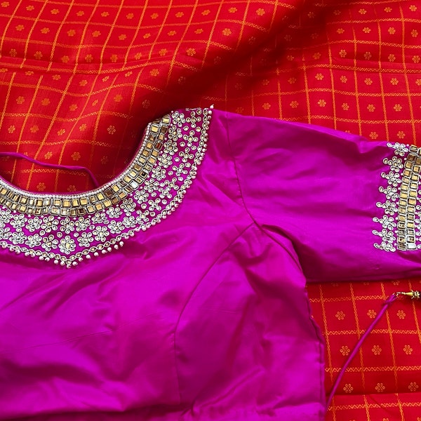 Simple Maggam Blouses With Small Flower Motif Embroidery, Sequin Work ...