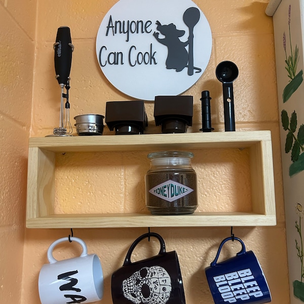 Floating Wood Box Coffee Shelf With Hooks - Etsy