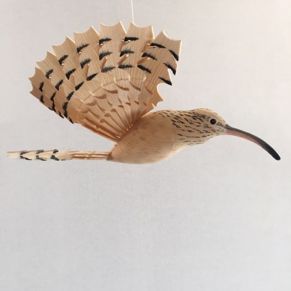 Bluethroat Bird Wood Carving, Flying Bird Mobile, Carved Songbird, Folk ...