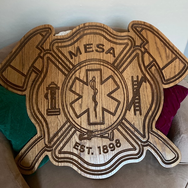 Wooden Fire Department Badge // Fire Fighter Retirement // Fire Fighter ...