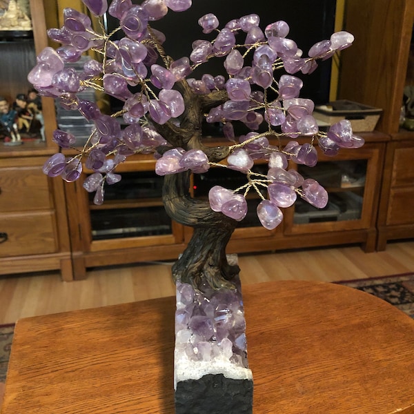 14" Tall Handmade Gemstone Tree W/ Crystal Cluster Base, 180 Total Gems ...