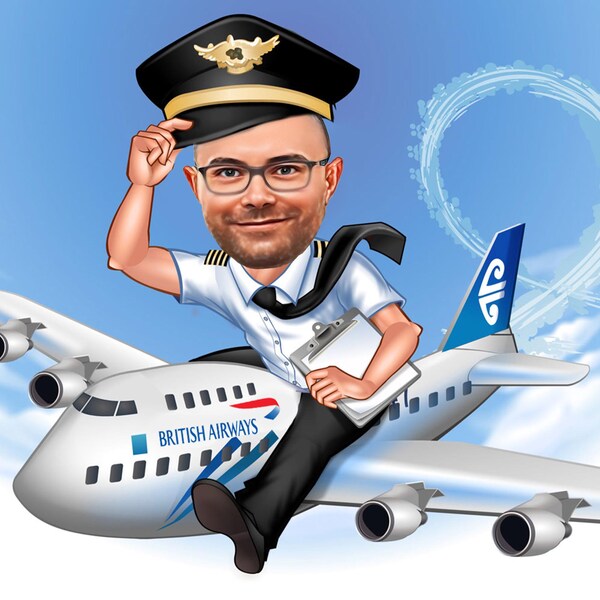 Custom Flight Attendant Cartoon Portrait, Cabin Crew Caricature, Gift ...