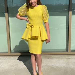 Yellow Interview Dress Pageant Yellow Dress With Peplum and | Etsy