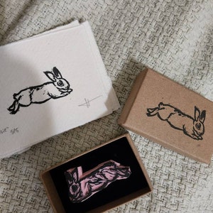 Handmade Linocut Print on Wood Rabbit Hare Decoration With Copper Stars ...