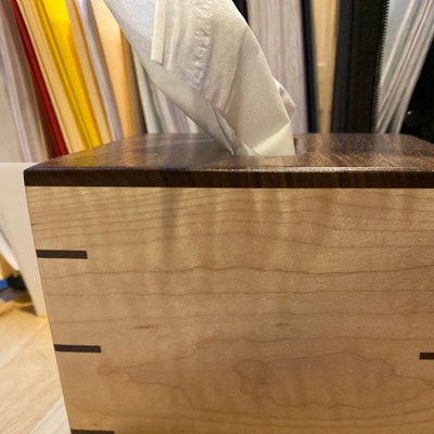 Solid Texas Black Walnut With Tiger Maple Sides / Walnut Splines Handmade Tissue Box Cover ...