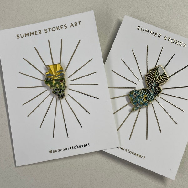 New Jersey Enamel Pin | Gold Soft Enamel Pin | Illustrated United State ...