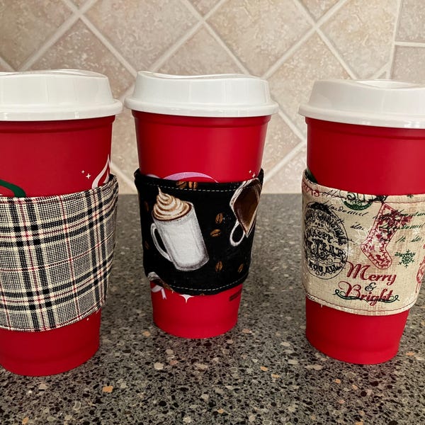 Reusable Coffee Cup Sleeve, Custom Cup Sleeve, Fabric Coffee Cozy ...