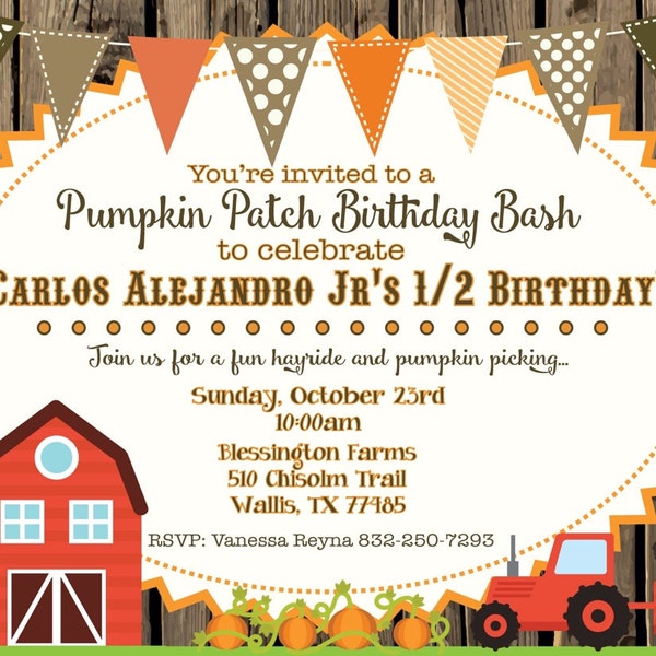 Fall Pumpkin Patch Birthday Invitation - Hayride, Farm, Autumn Harvest ...