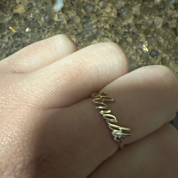 14k Gold Personalized Cursive Name Ring, Solid Gold Custom Name Ring ...