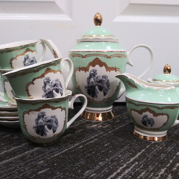 YOUR DESIGN - Beautiful Green, Pink or Blue Custom Tea Set, 7 or 11 ...