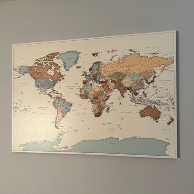 World Map Pin Board With Cities, Push Pin Canvas to Mark Where You Have ...