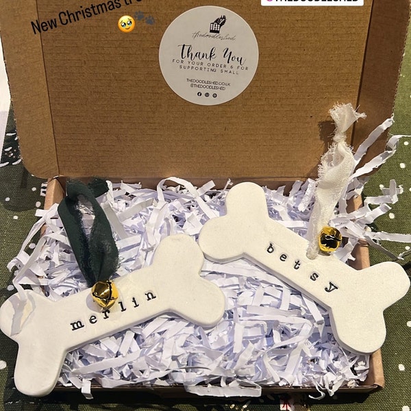 Personalised Dog Bone Clay Tree Decoration, Pet Christmas Decoration ...