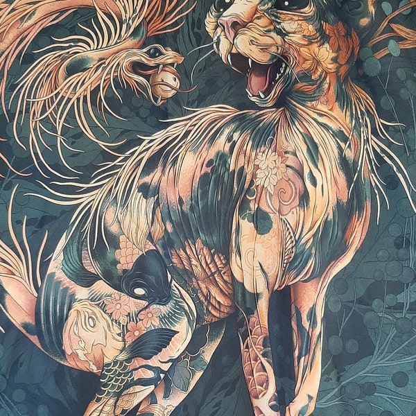 Short Unisex Kimono Neko Mono Sphynx Cat Print Robe Caftan One Size ...