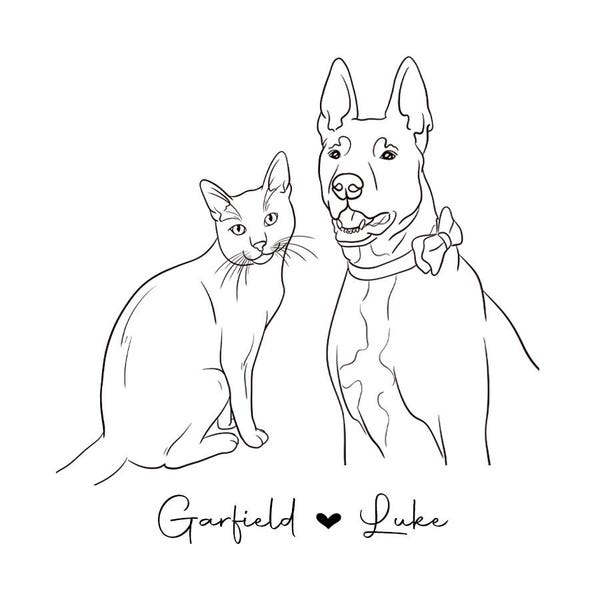 Custom Line Drawing, Custom Pet Outline Drawing, Pet Sketch From Photo ...