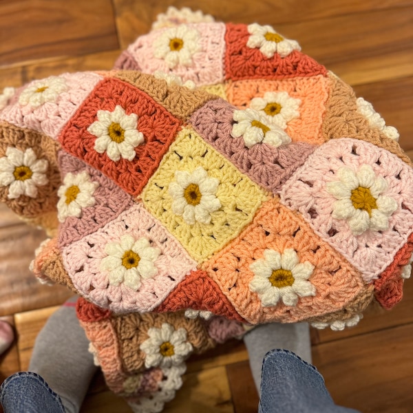 Checkered Crochet Throw, Handmade Granny Square Blanket, Crochet ...
