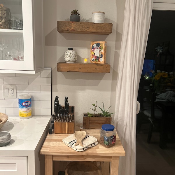 Distressed 3" Thick Floating Shelves, Kitchen Shelf, Heavy Duty, Rustic ...