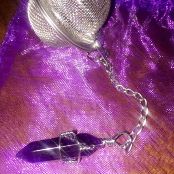 Amethyst Double Point Crystal Stone and Stainless Steel Tea Ball Tea ...