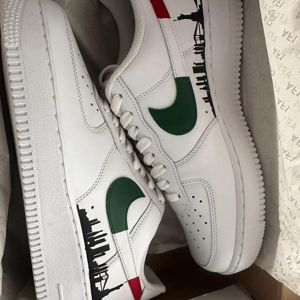 Custom City Skyline/flag Air Force 1 Sneakers NYC Black Swoosh - Etsy