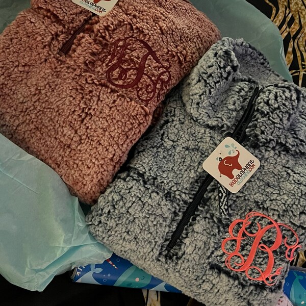 Monogram Sherpa Pullover Jacket, Personalized Quarter Zip Frosted ...