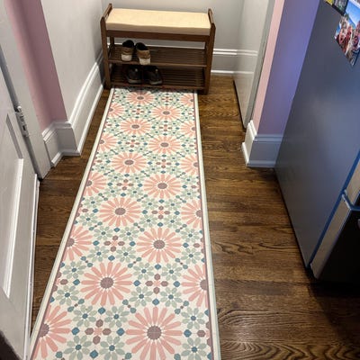 Vinyl Rug Runner With Vintage Tiles and Decorative Frame. Spanish Tiles ...