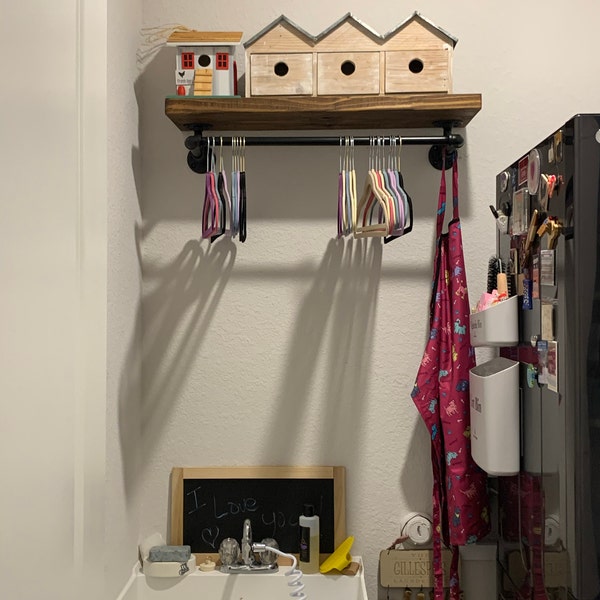 Laundry Room Bar With Attached Wood Shelf, Clothing Rack, Drying Bar ...