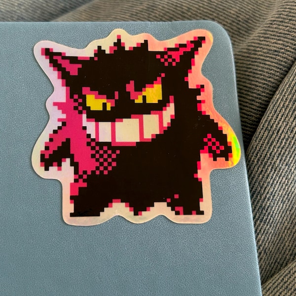 Holographic Pixel Gengar Sticker | Gen 2 Retro Pokemon Vinyl Decal ...