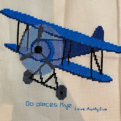 Blue Airplane Cross Stitch Pattern Vintage Biplane Plane Cross Stitch ...
