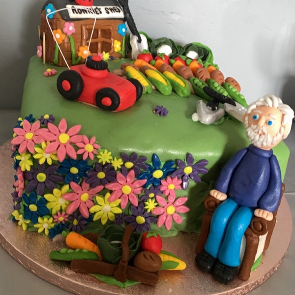 Handmade Edible Gardener Cake Topper, Lawnmower, Vegetables, Tractor ...
