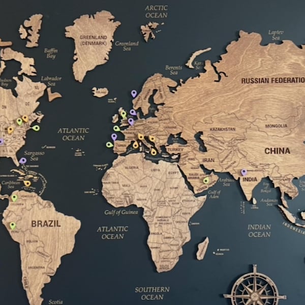 World Map Push Pin Wall Art With FREE Pins, Cork World Map Board ...