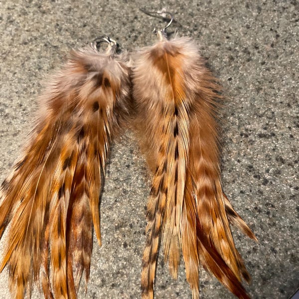 Real Feather Earrings - Brown and Forest Green Feather Earrings ...