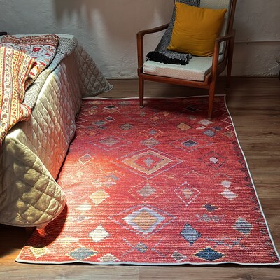 Red Moroccan Design Modern Rug Traditional Vintage Rugs - Etsy