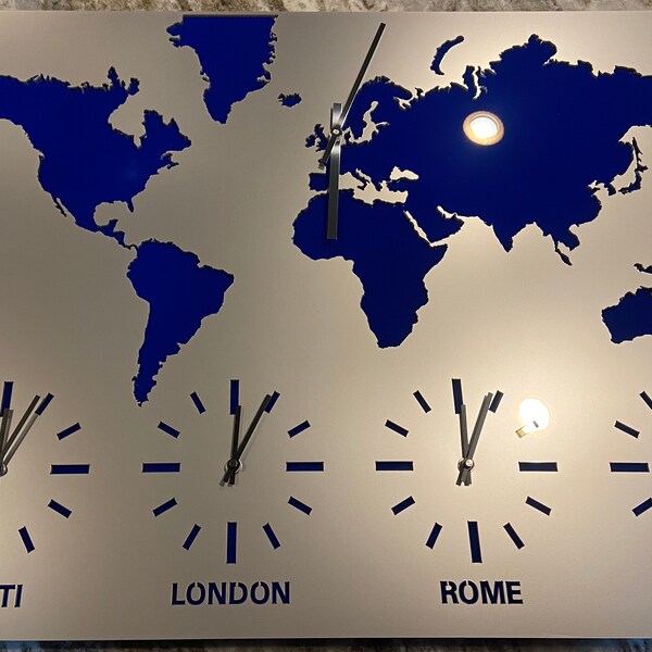 Silver Acrylic World Map Timezone Wall Clock - Etsy