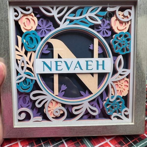 3D Bundle Flower Split Monogram A-Z Shadow Box, Alphabet Family Name ...