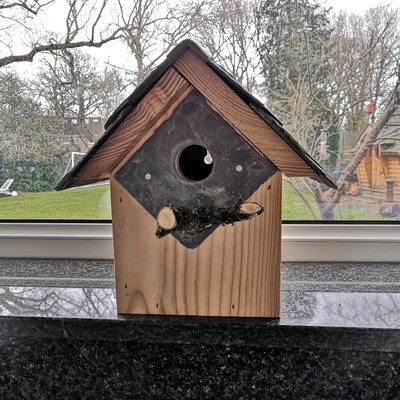 Bird House Nest Box With Welsh Slate Roof Blue Tit Box - Etsy UK