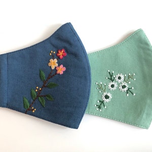 Hand Embroidered Face Mask on Linen Reusable Soft Fabric - Etsy