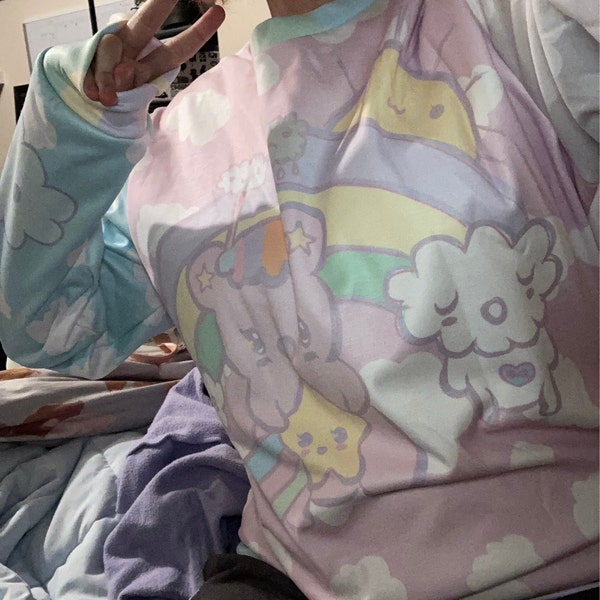 Emotion Bear Sad and Happy Clouds Sweater, Kawaii Sweater, Pastel ...