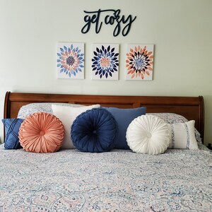 Modern Watercolor Flower Bursts Artwork, Coral Navy Cottage Blue, Fine ...