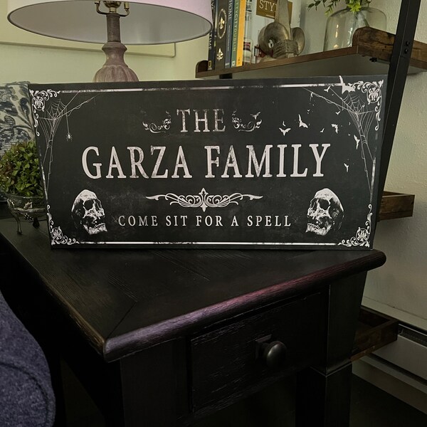 Halloween Sign Family Name Custom, Gothic Skull Decor Halloween Art ...