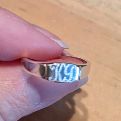 Mini Signet Ring With Engraved Script Initials in 10K 14K or - Etsy