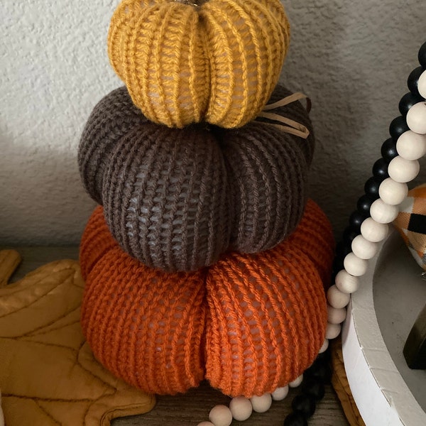 Knit Pumpkins - Fall Decor - Autumn Display - Thanksgiving Centerpiece ...