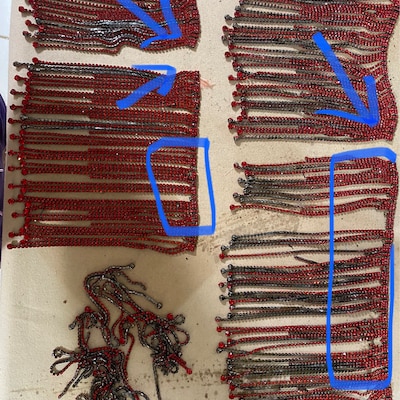 Red Rhinestone Trim, Red Crystal Gunmetal Set Applique, Long Tassels ...